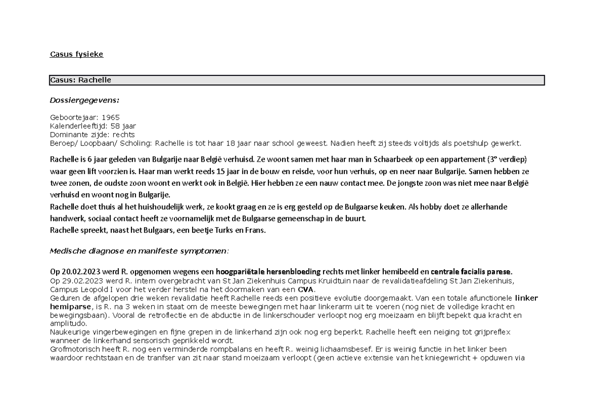 Observatiecasus Rachelle fysieke BWC Methodische vaardigheden 2223 ...