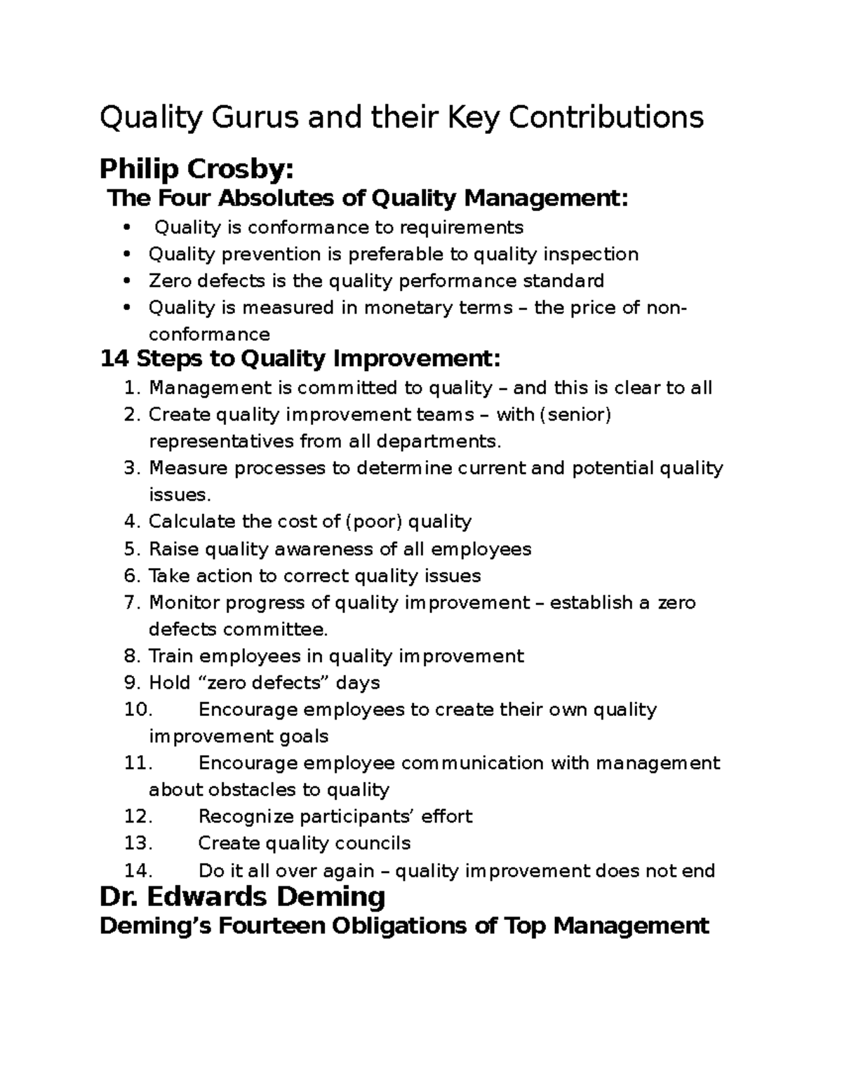 Quality Gurusandtheir Key Contributions - Quality Gurus and their Key ...