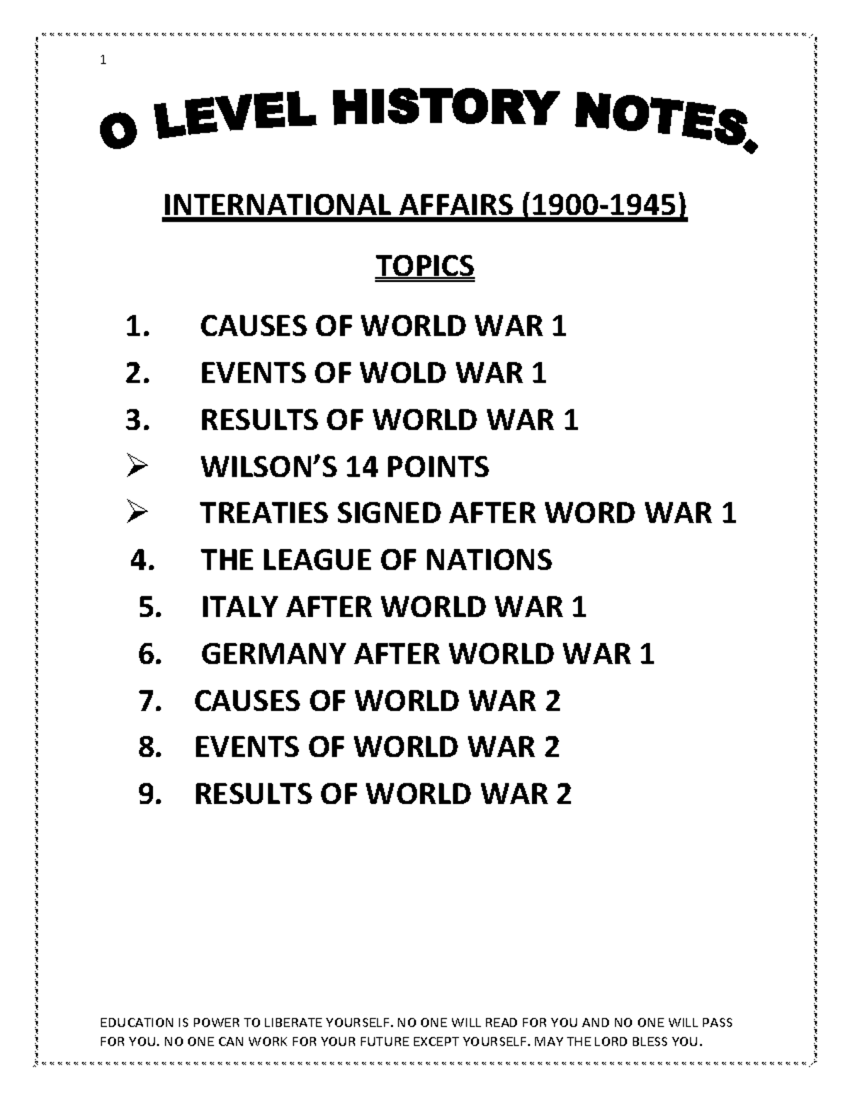 'O' Level European History Notes-1 - EDUCATION IS POWER TO LIBERATE ...