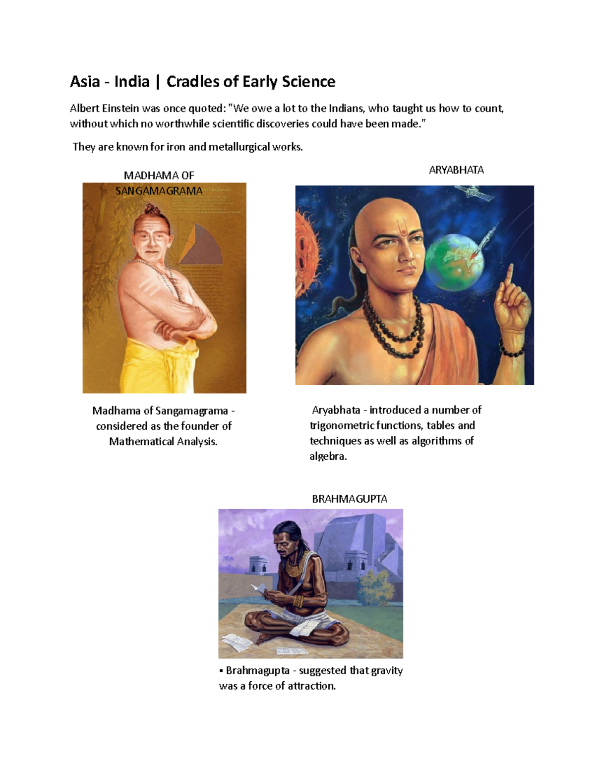 ASIA- India - A notes. - Asia - India | Cradles of Early Science Albert ...