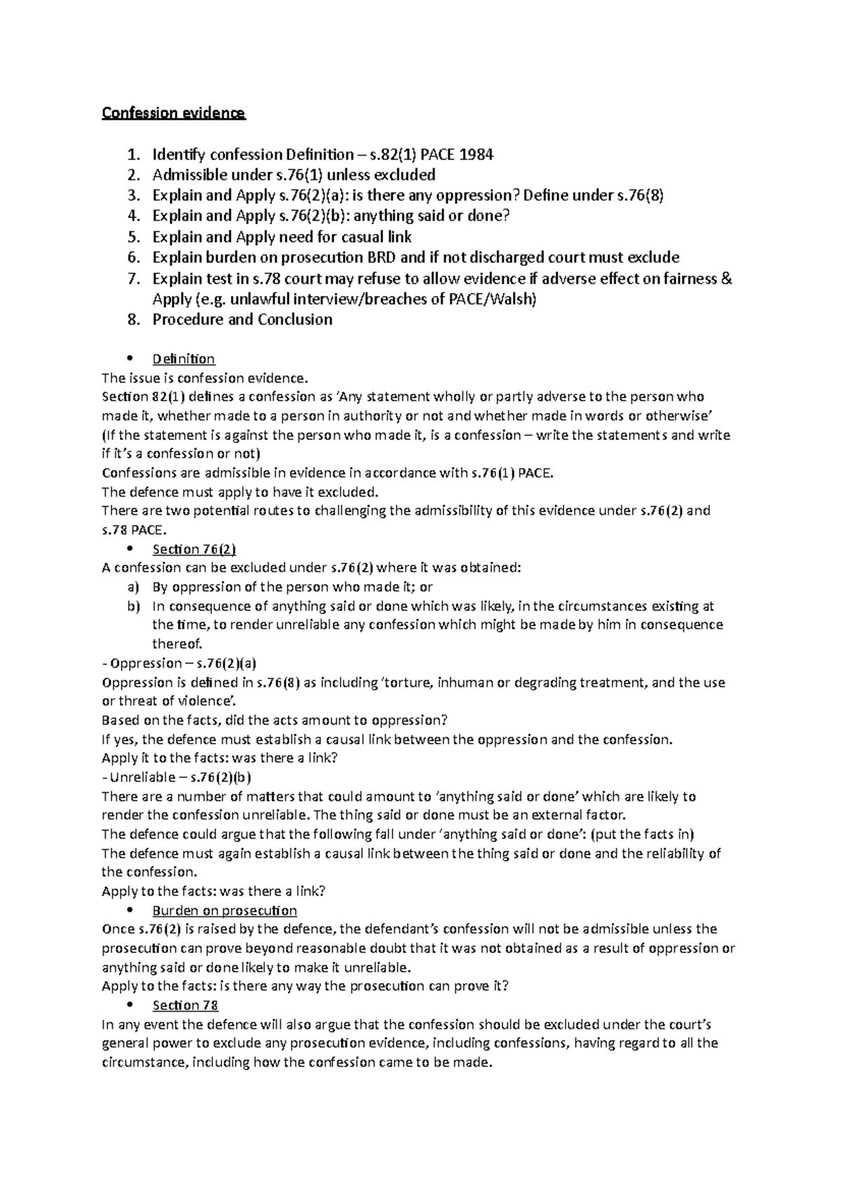 Structure - Confession evidence - Confession evidence 1. Identify ...