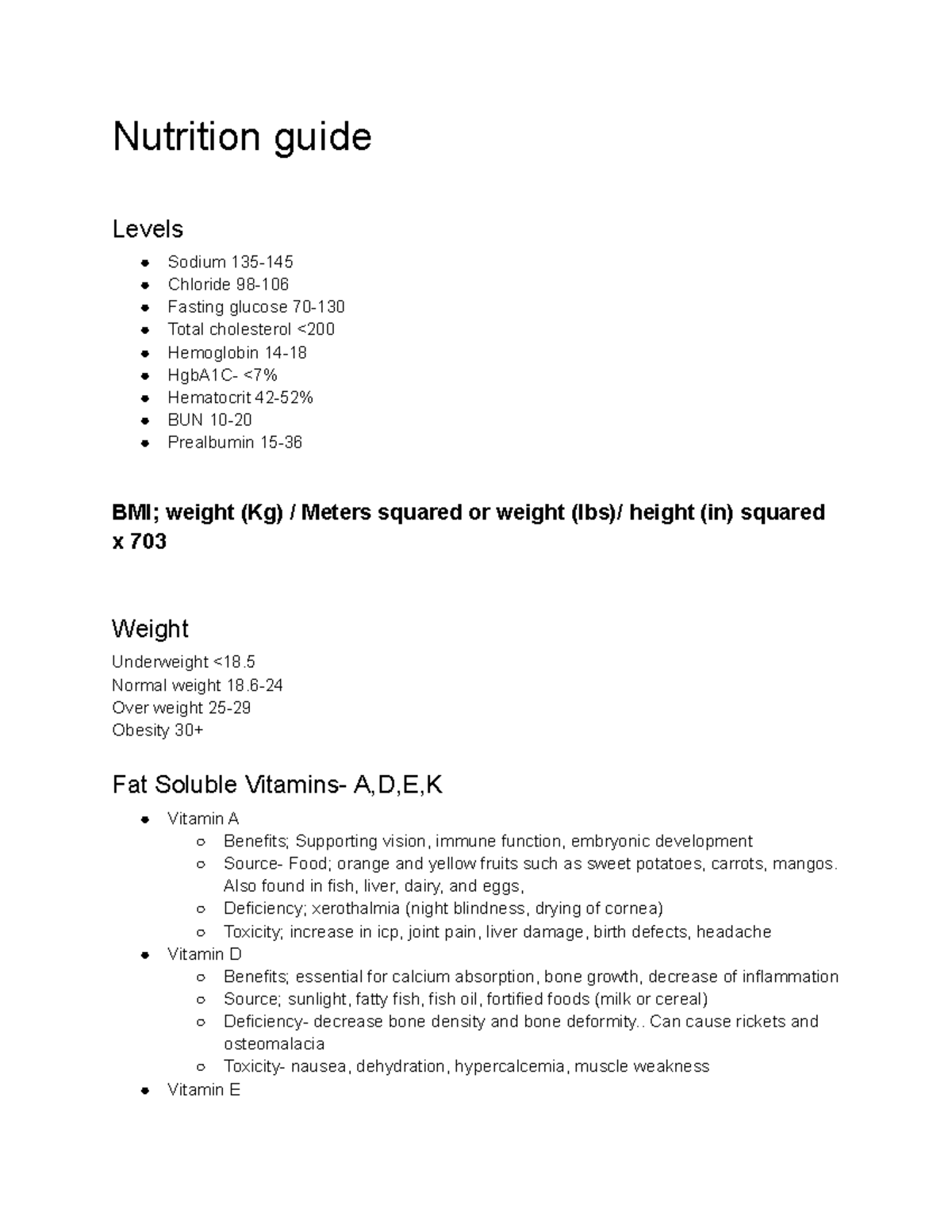 Nutrition guide for ati - Nutrition guide Levels Sodium 135- Chloride ...