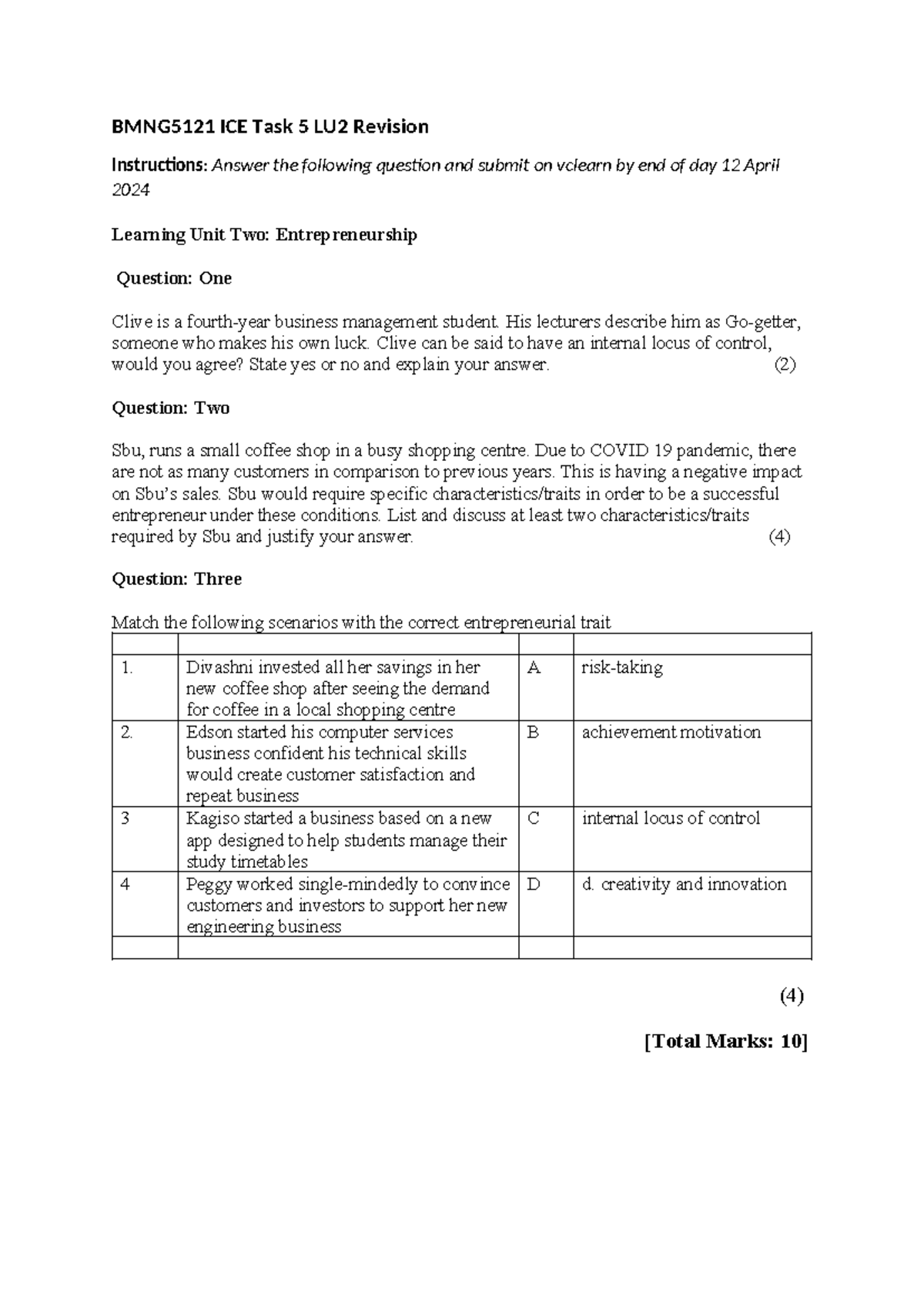 BMNG5121 ICE Task 5 LU2 Revision - BMNG5121 ICE Task 5 LU2 Revision ...