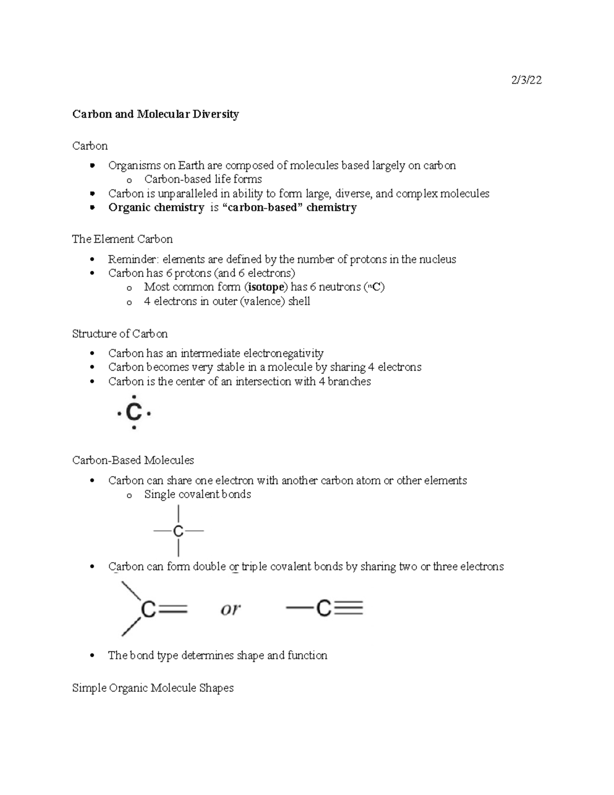 BSCI170 Carabon and Molevular Diversity - 2/3/ Carbon and Molecular ...