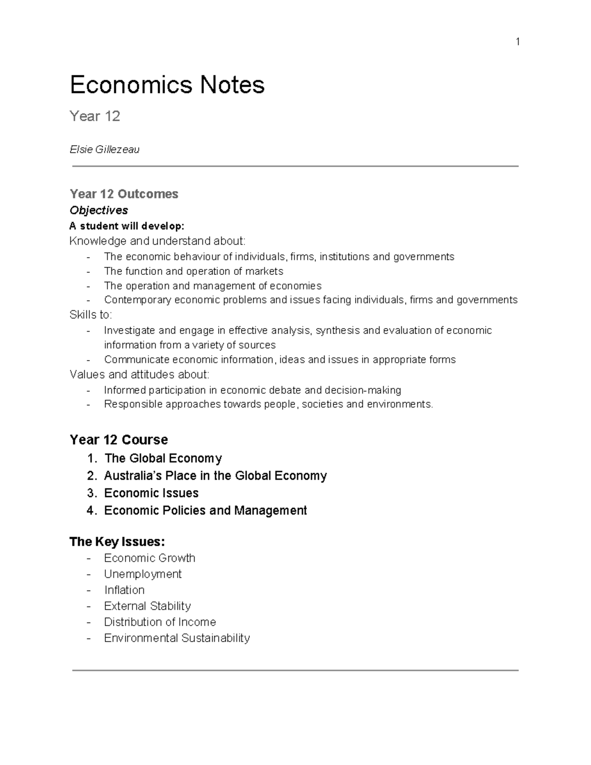 Full Syllabus Eco Notes 2020 - Economics Notes Year 12 Elsie Gillezeau ...