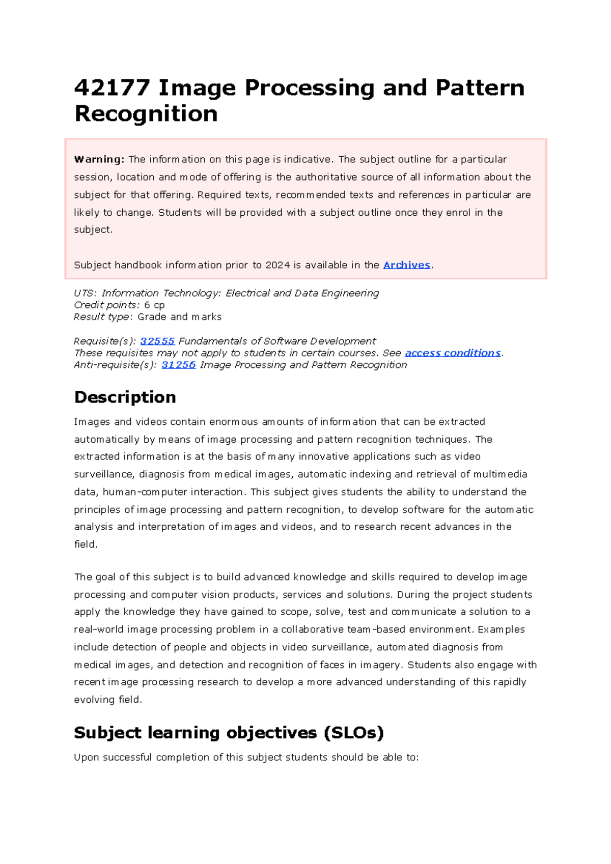 42177 Image Processing and Pattern Recognition - 42177 Image Processing ...
