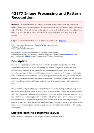 PDFs - 31256 Image Processing and Pattern Recognition subject outline ...