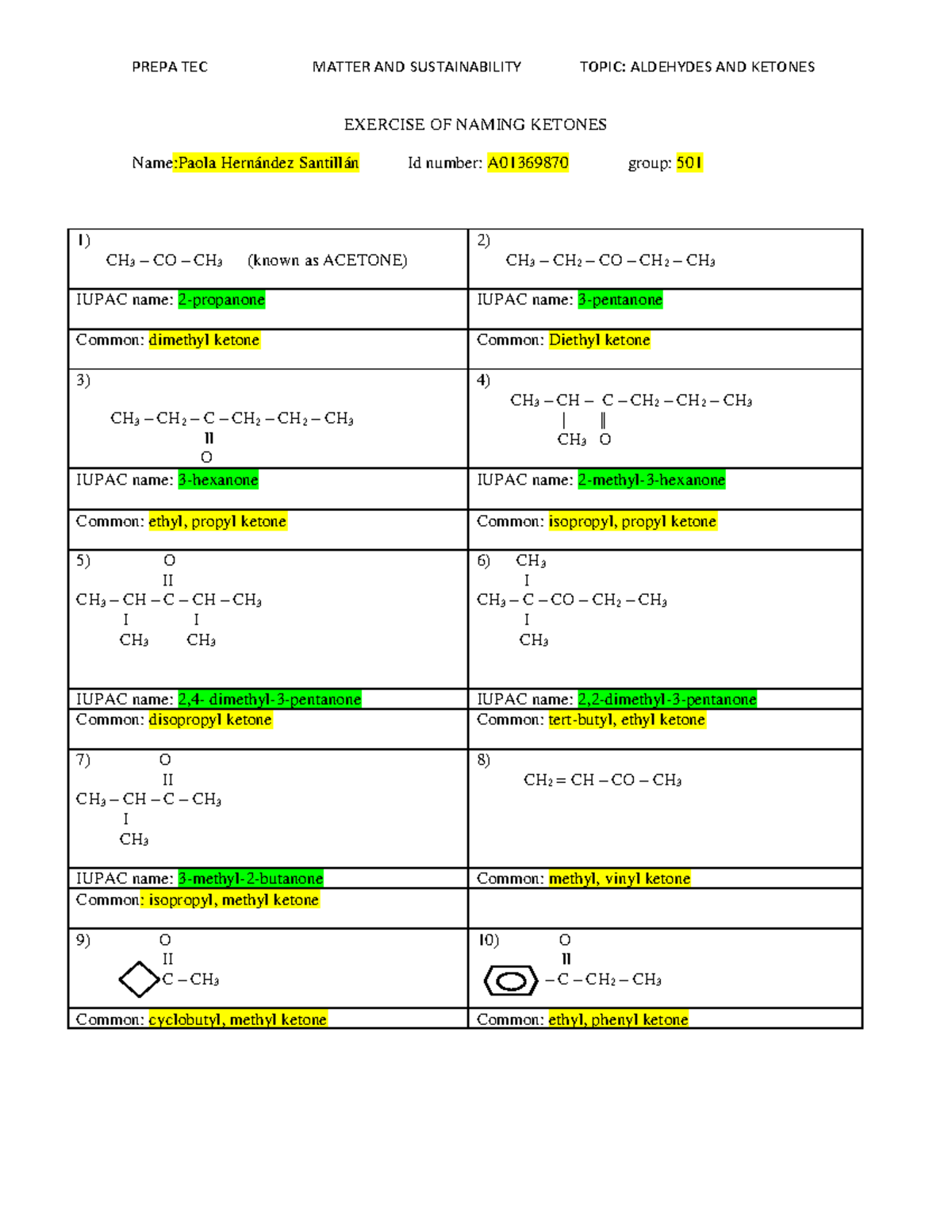 ketone names nomenclature - PREPA TEC MATTER AND SUSTAINABILITY TOPIC ...
