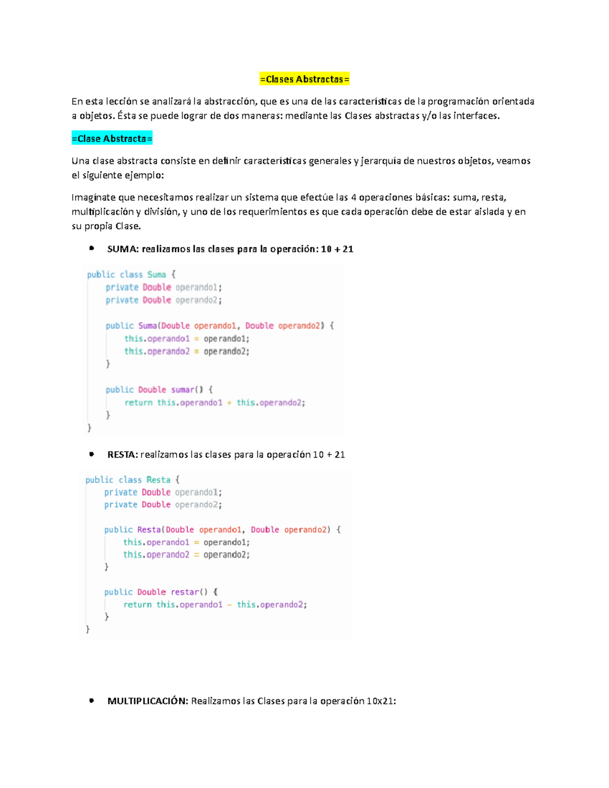Clases Abstractas - assigned - =Clases Abstractas= En esta lección se ...