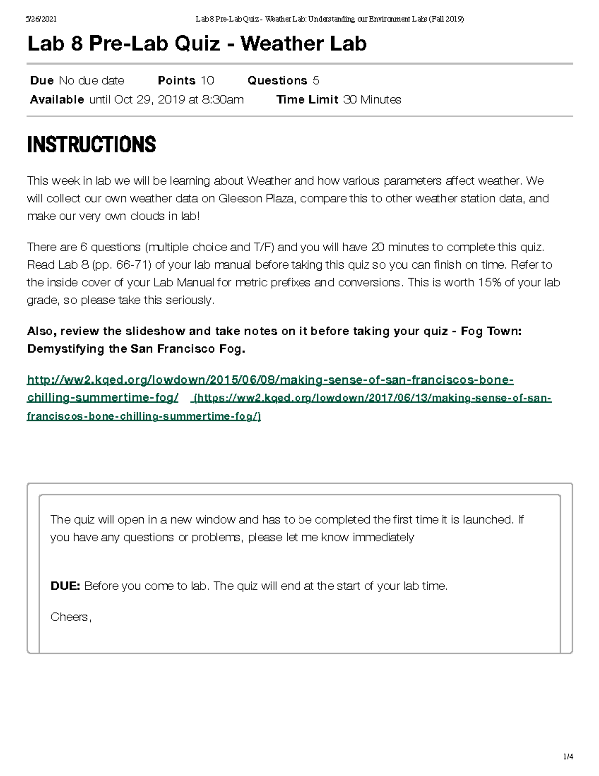 Lab 8 Pre-Lab Quiz - Weather Lab Understanding our Environment Labs ...