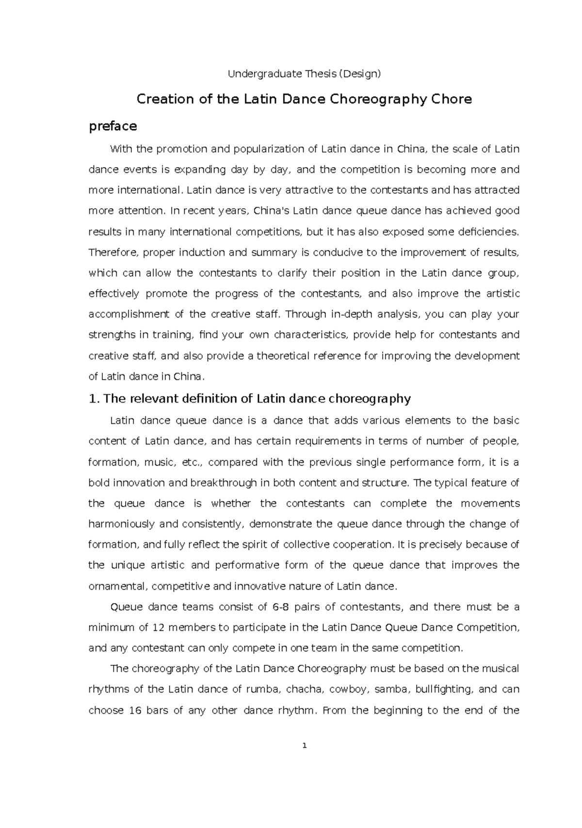 Creation of the Latin Dance Choreography Chore - Creation of the Latin ...