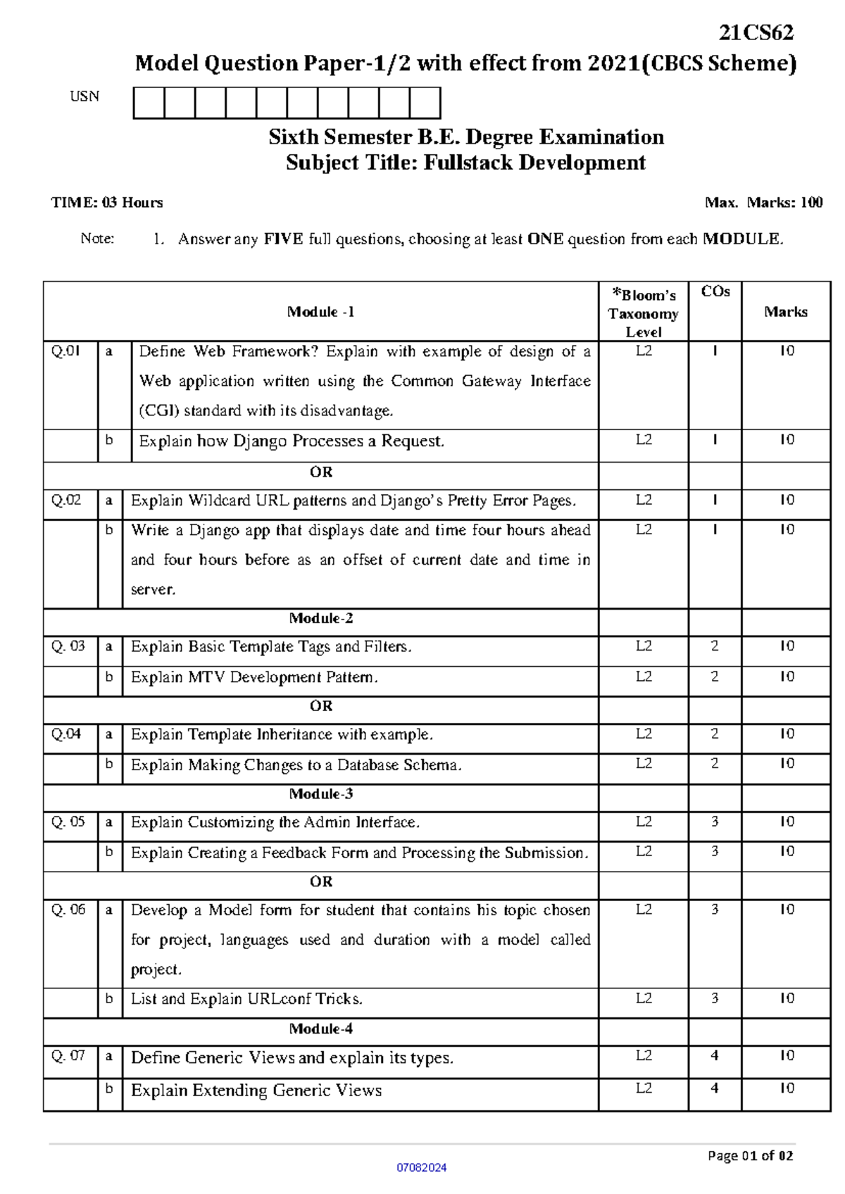 21CS62 - FSD - ####### Page 01 of 02 Model Question Paper-1/2 with effect from 2021(CBCS Scheme ...