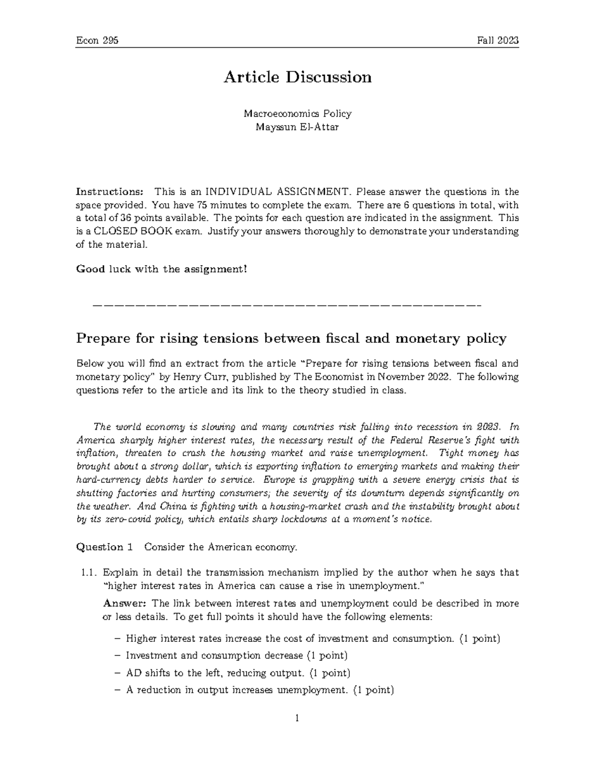 Article Discussion 2023 Answers - Article Discussion Macroeconomics ...