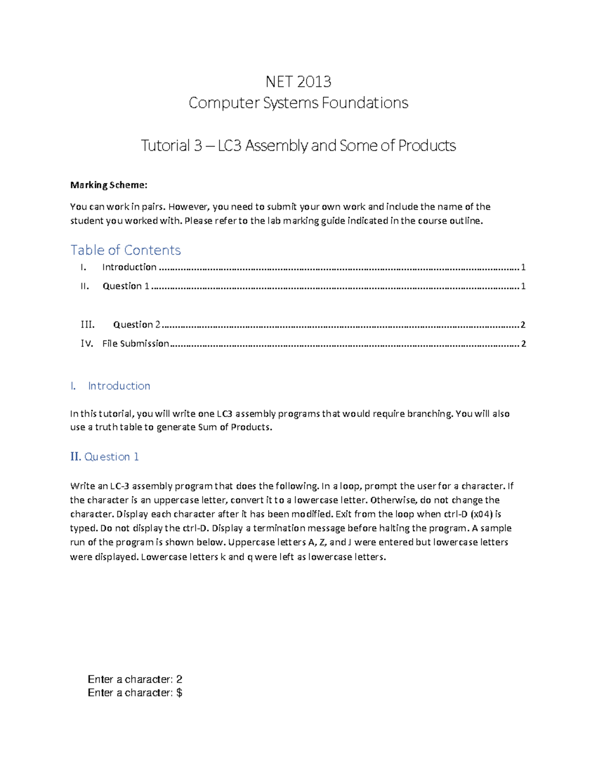 NET2013 Tutorial 03Final - NET 2013 Computer Systems Foundations Tutorial 3 – LC3 Assembly and ...