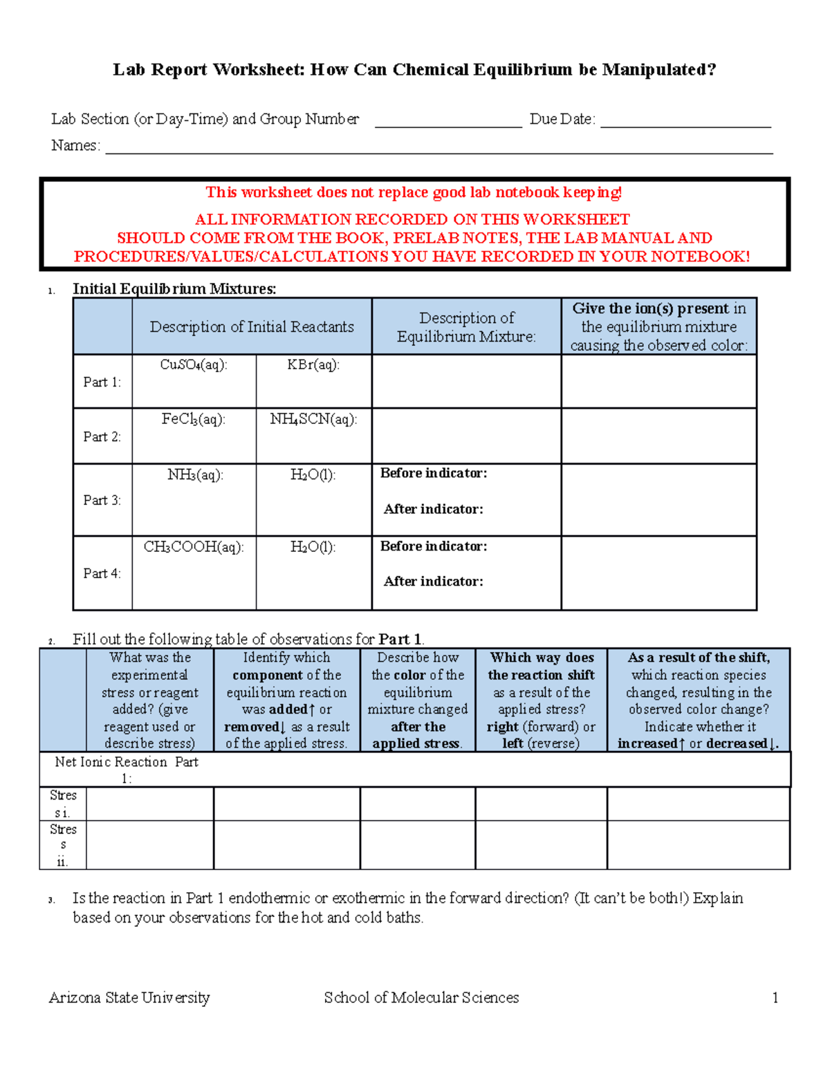 Equilibrium Worsheet V Sum17v2 Lab Report Worksheet How Can Chemical