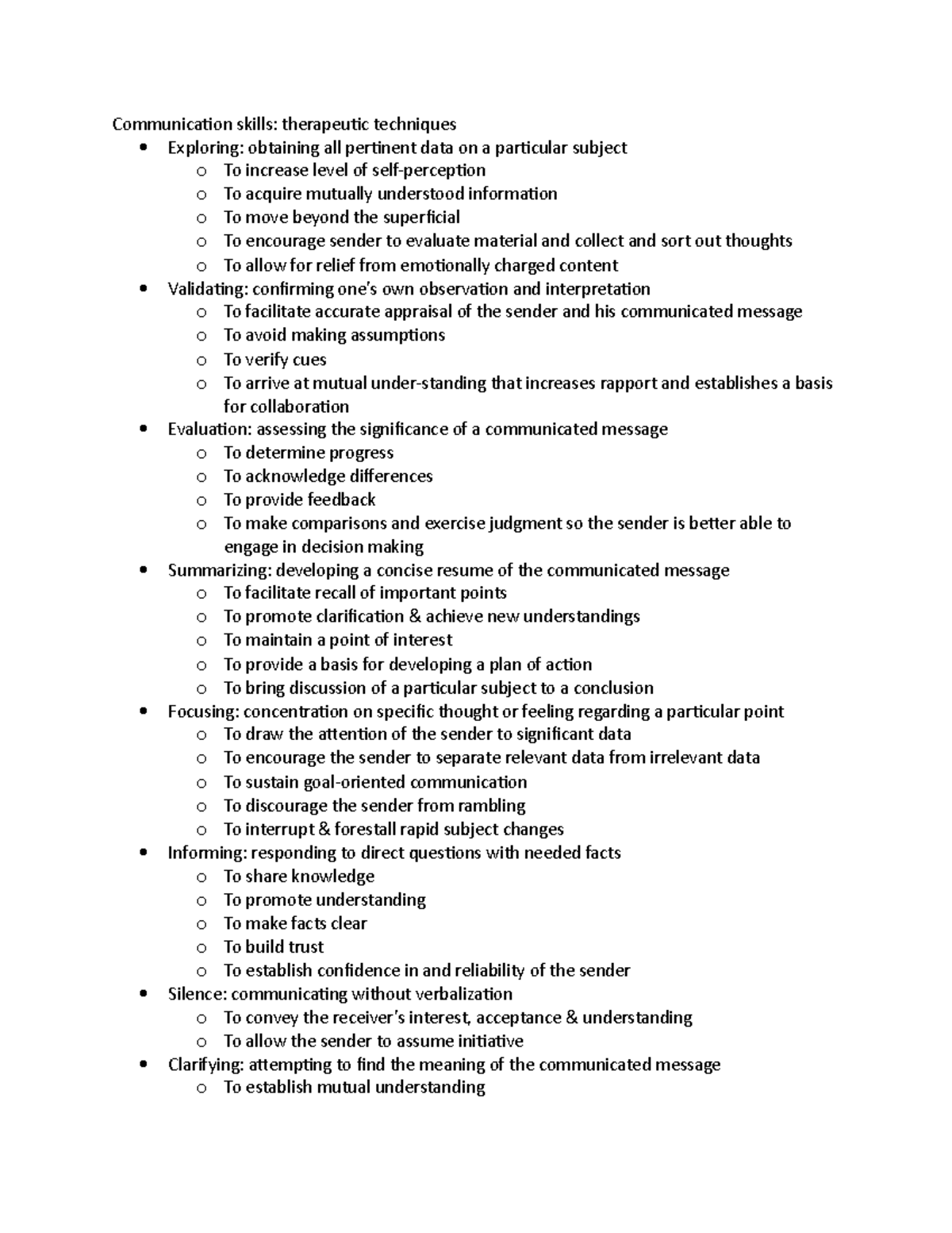 Communication skills notes - Communication skills: therapeutic ...