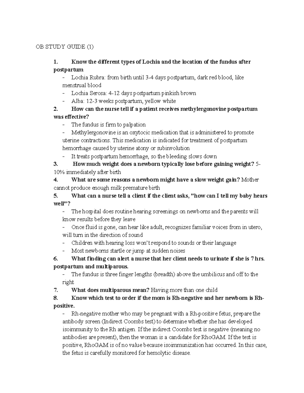 Test - Great info - OB STUDY GUIDE (1) 1. Know the different types of ...
