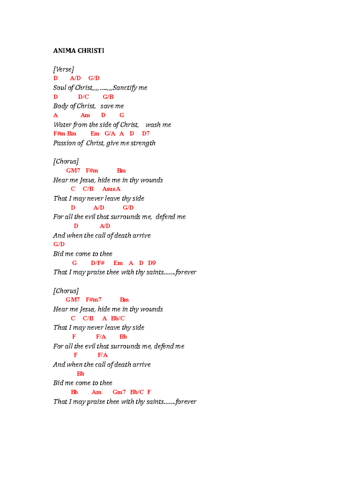 Bukas palad ministry - ANIMA CHRISTI [Verse] D A/D G/D Soul of Christ,,,,,.....,,,,Sanctify me D ...