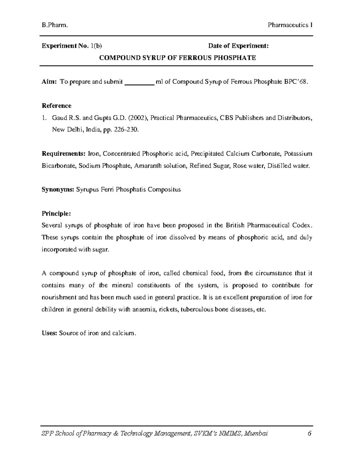 1. b. Compound Syrup of Ferrous Phosphate - B. Pharmaceutics I SPP ...