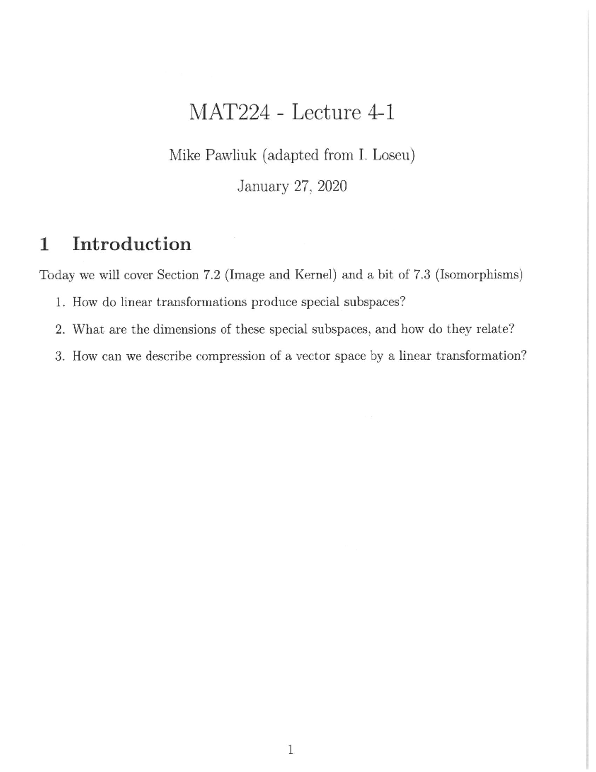 W2020 MAT224 Lec4.1 - Mat224H1 - U of T - Studocu