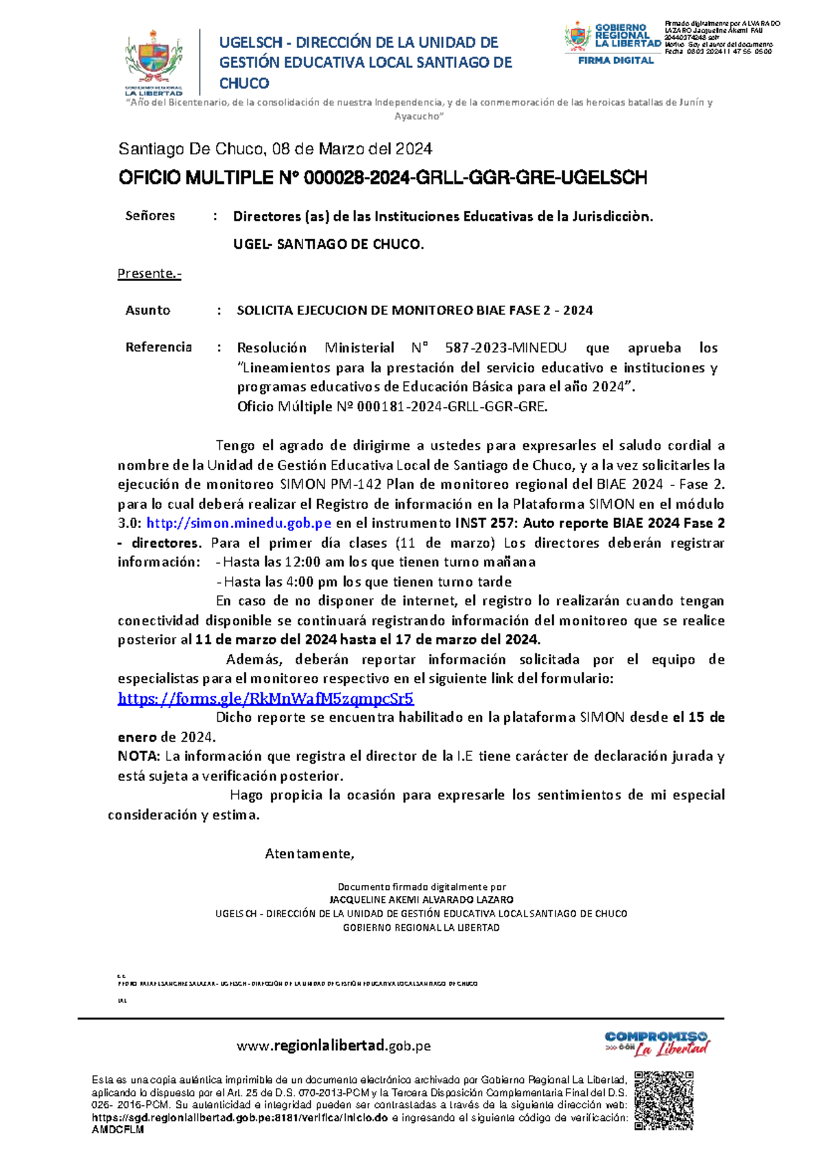 Oficio Multiple-000028-2024-GGR-GRE- Ugelsch - UGELSCH - DIRECCIÓN DE ...