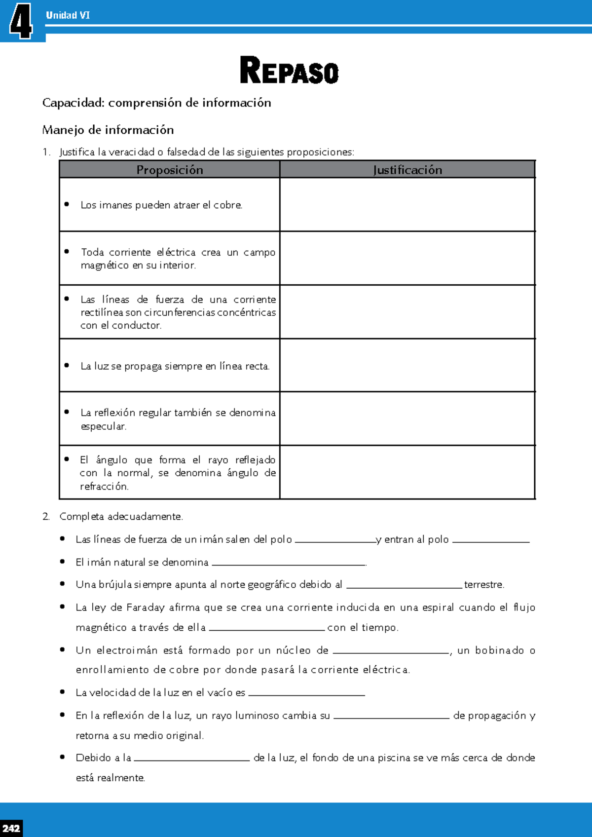 no les va servir - Unidad VI 242 repaso Capacidad: comprensión de ...