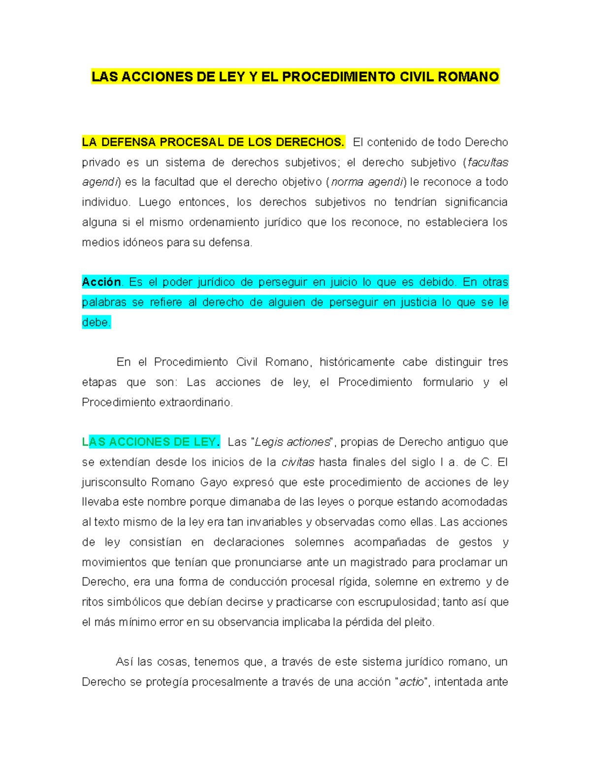 Lectura. Las acciones de Ley y los procedimientos Formulario y ...