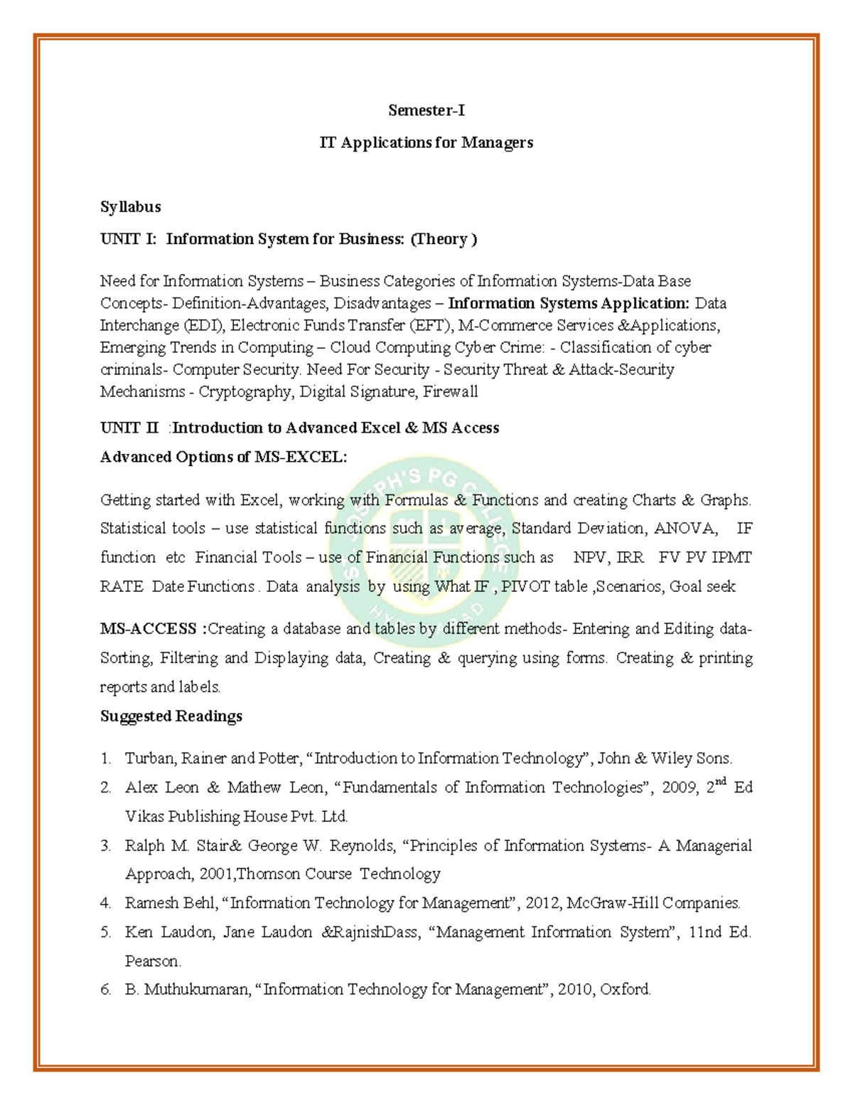 IT Applications FOR Managers - Semester-I IT Applications for Managers ...