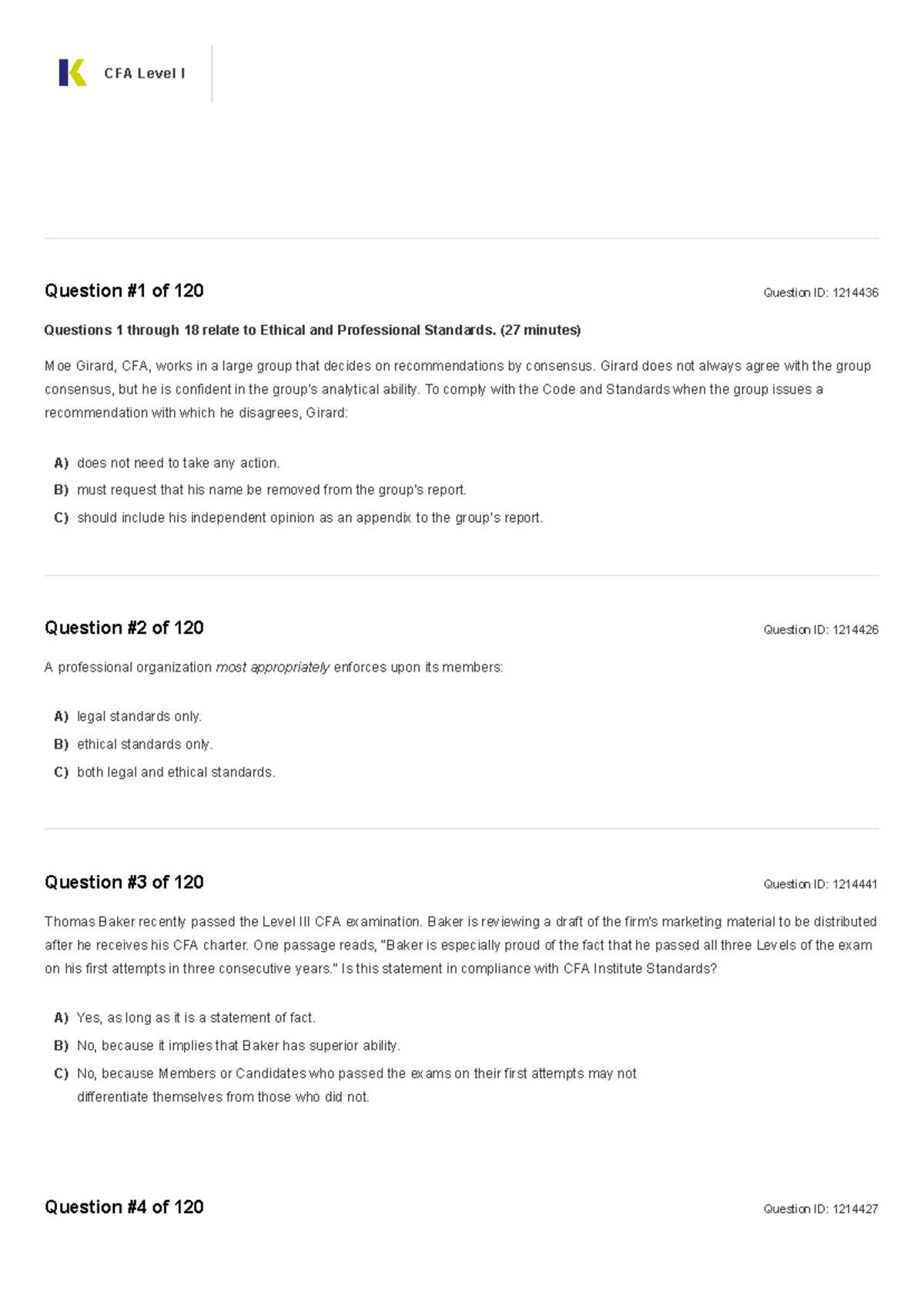 V2 Exam 1 AM - I Don't Yes - Question #1 of 120 Question ID: 1214436 A ...
