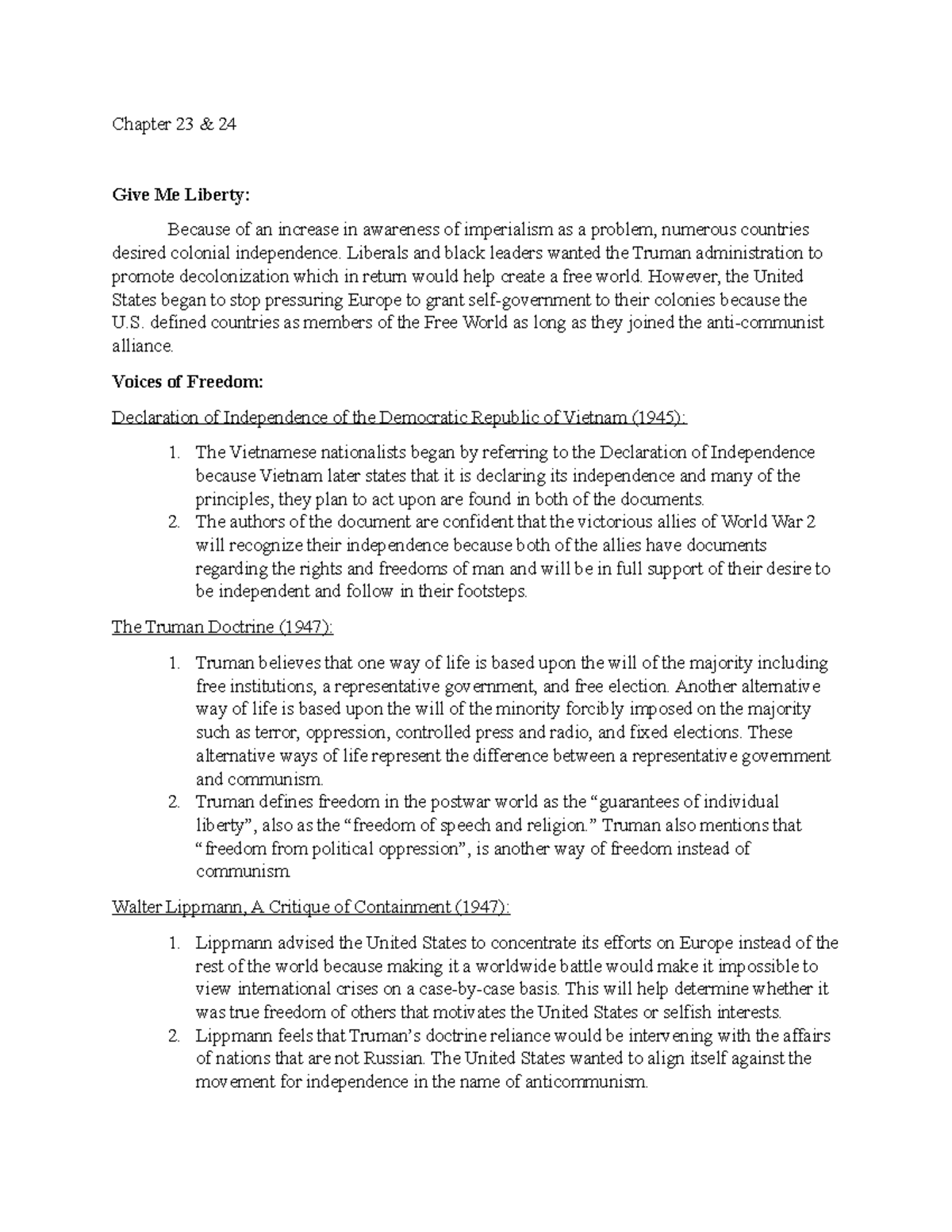 Chapter 23 and 24 Assignment (HIST) - Chapter 23 & 24 Give Me Liberty ...