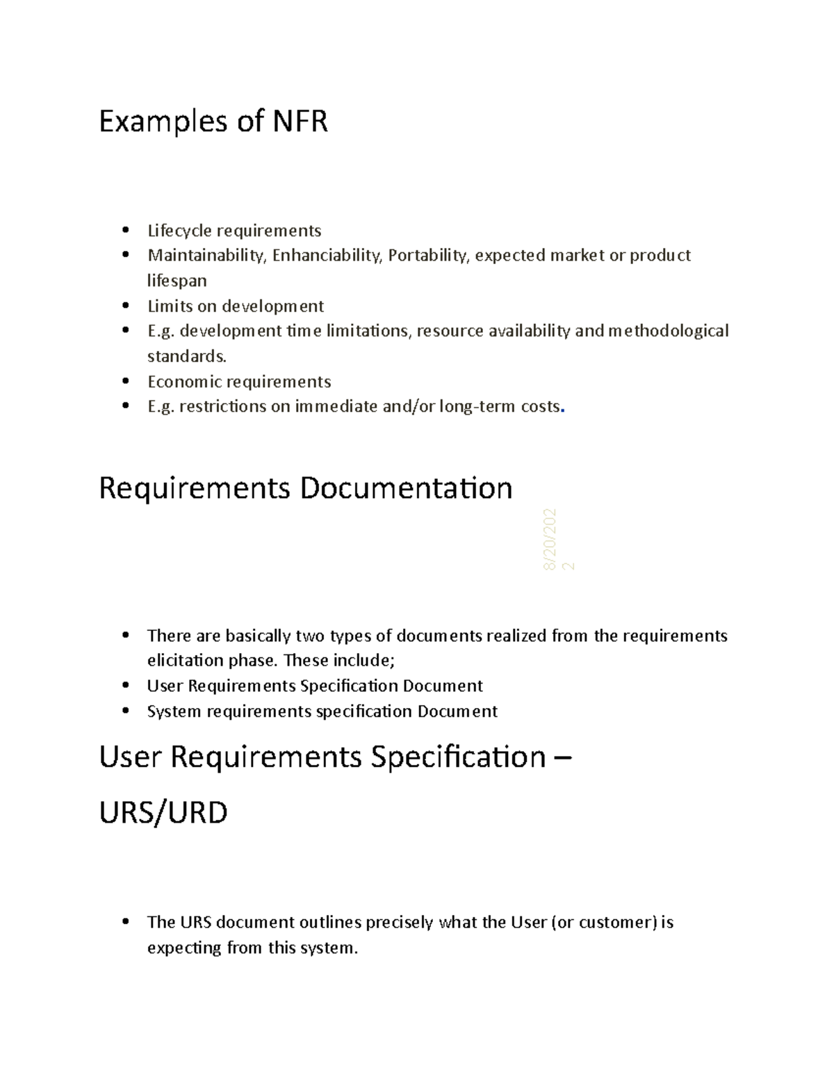Examples of NFR - Lecture Notes - Examples of NFR Lifecycle ...