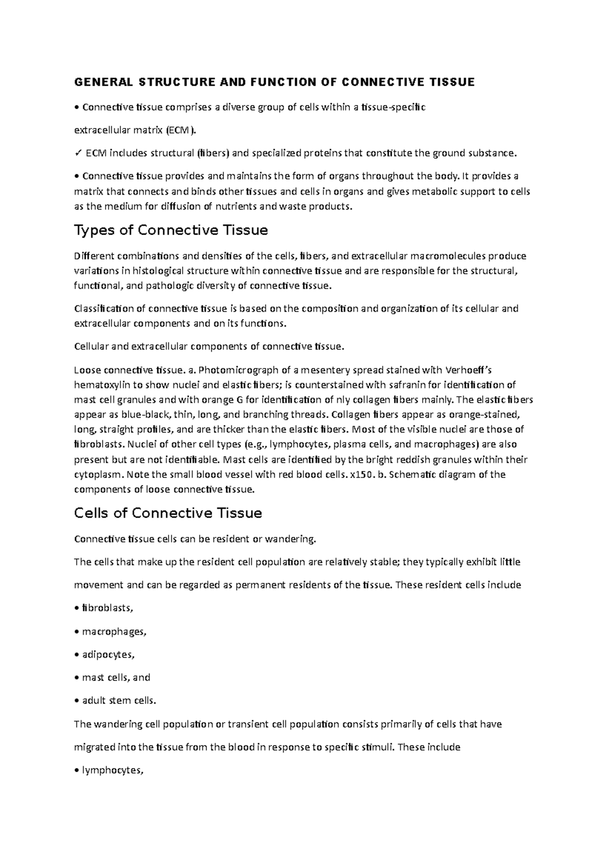 General Structure AND Function OF Connective Tissue teacher pdf ...