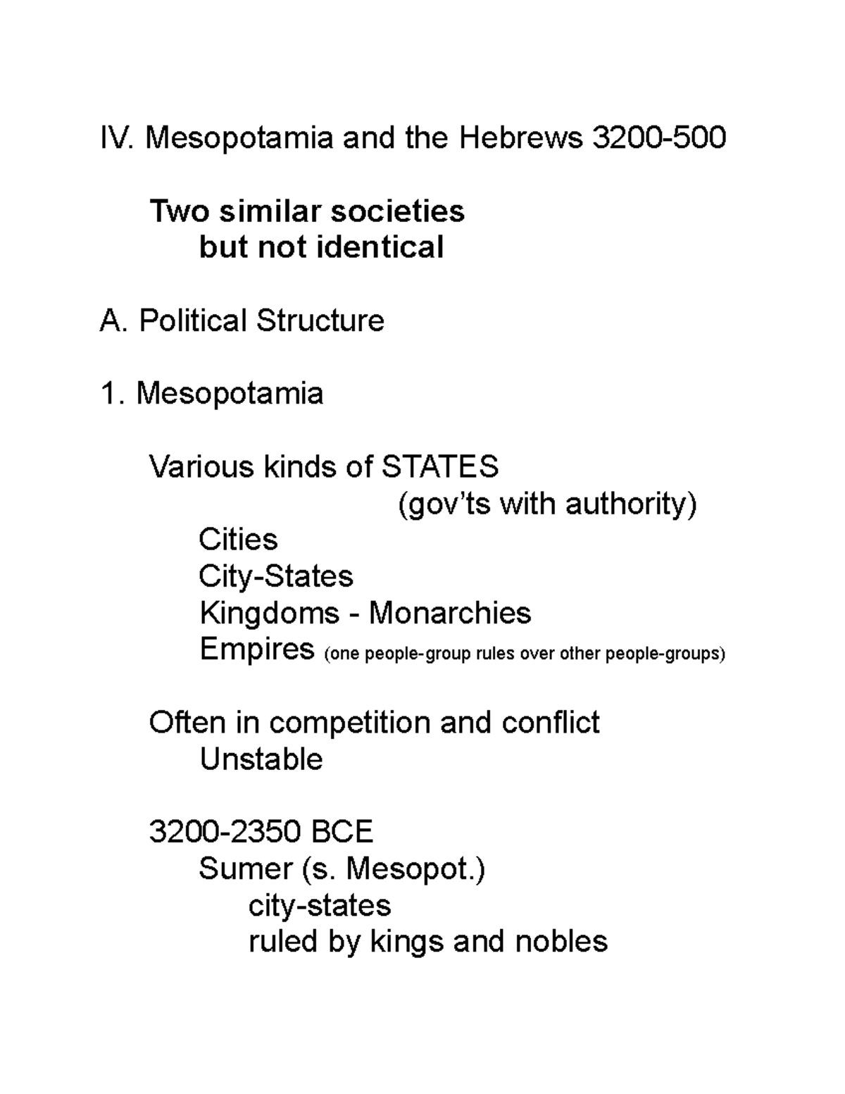 1-Mesopots-Hebrews - IV. Mesopotamia and the Hebrews 3200- Two similar ...