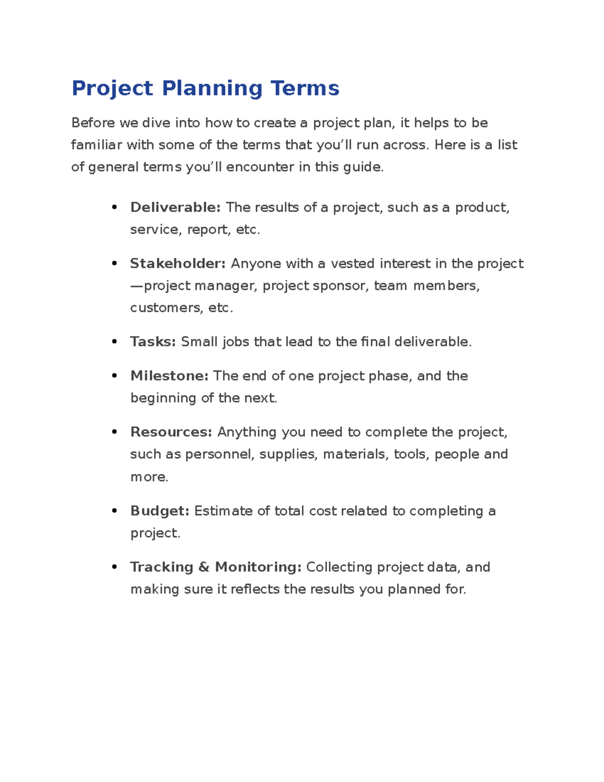 Project Planning Terms Project Planning Terms Before We Dive Into How