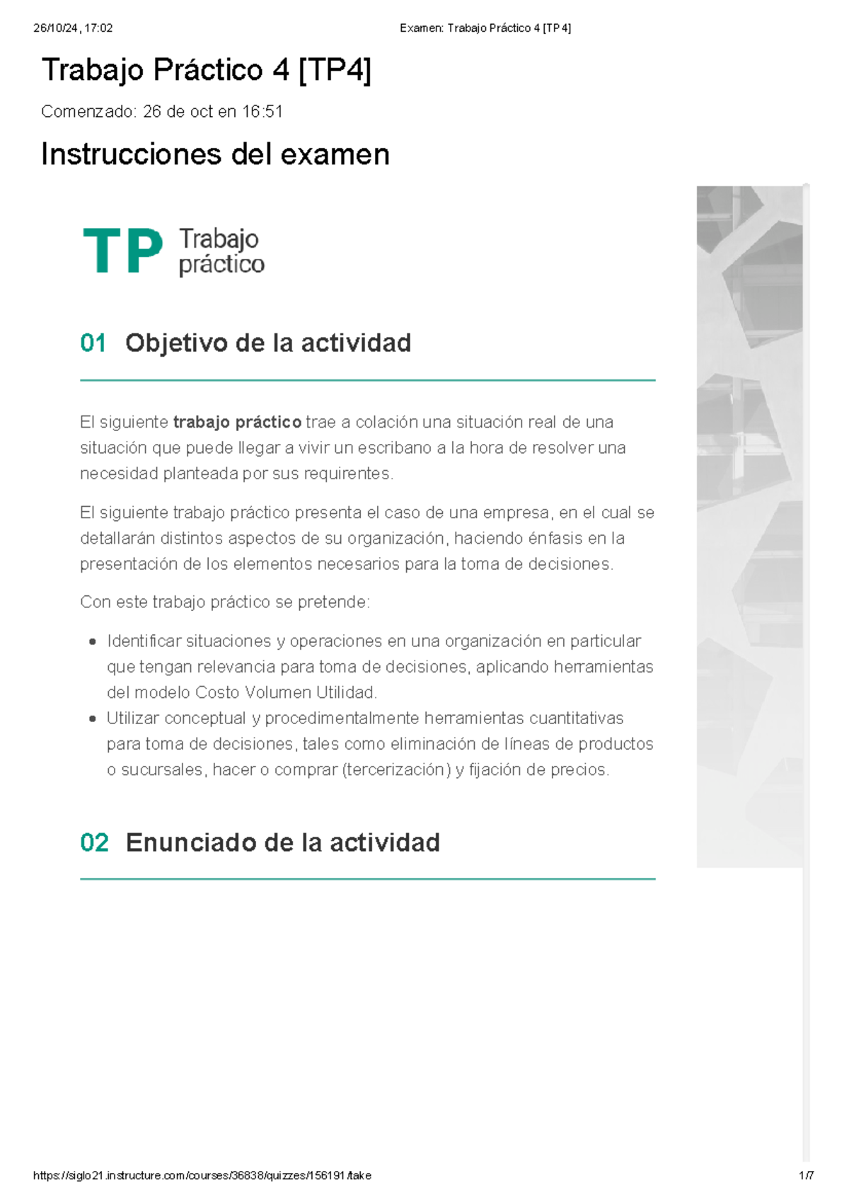 Contabilidad DE Costos [TP4] 85% - Trabajo Práctico 4 [TP4] Comenzado: 26 de oct en 16: - Studocu