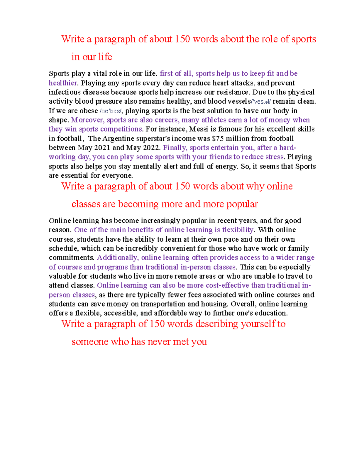 Writing - cvxcvvvvvvvaff - Write a paragraph of about 150 words about ...