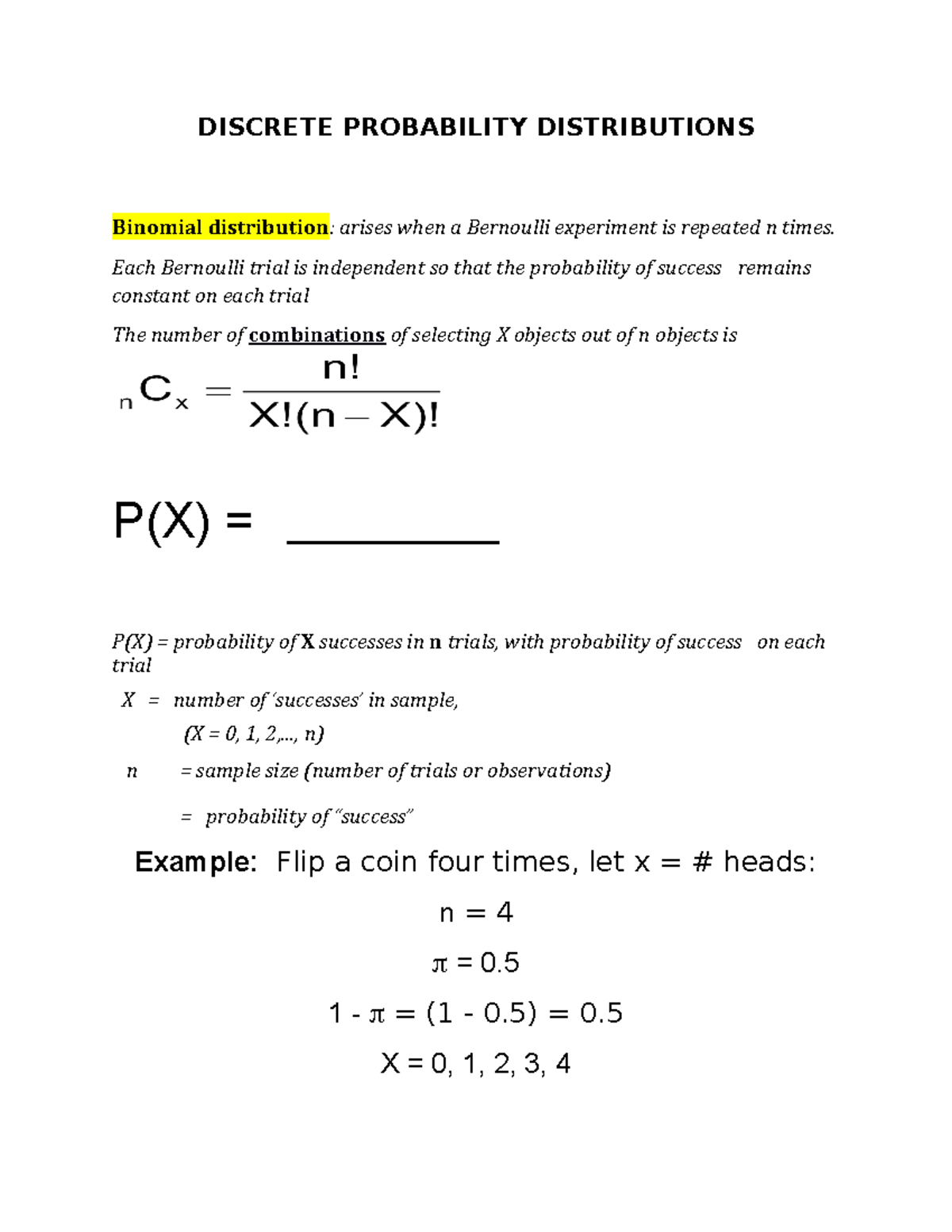 Discrete Probability Distributions - DISCRETE PROBABILITY DISTRIBUTIONS Binomial distribution ...