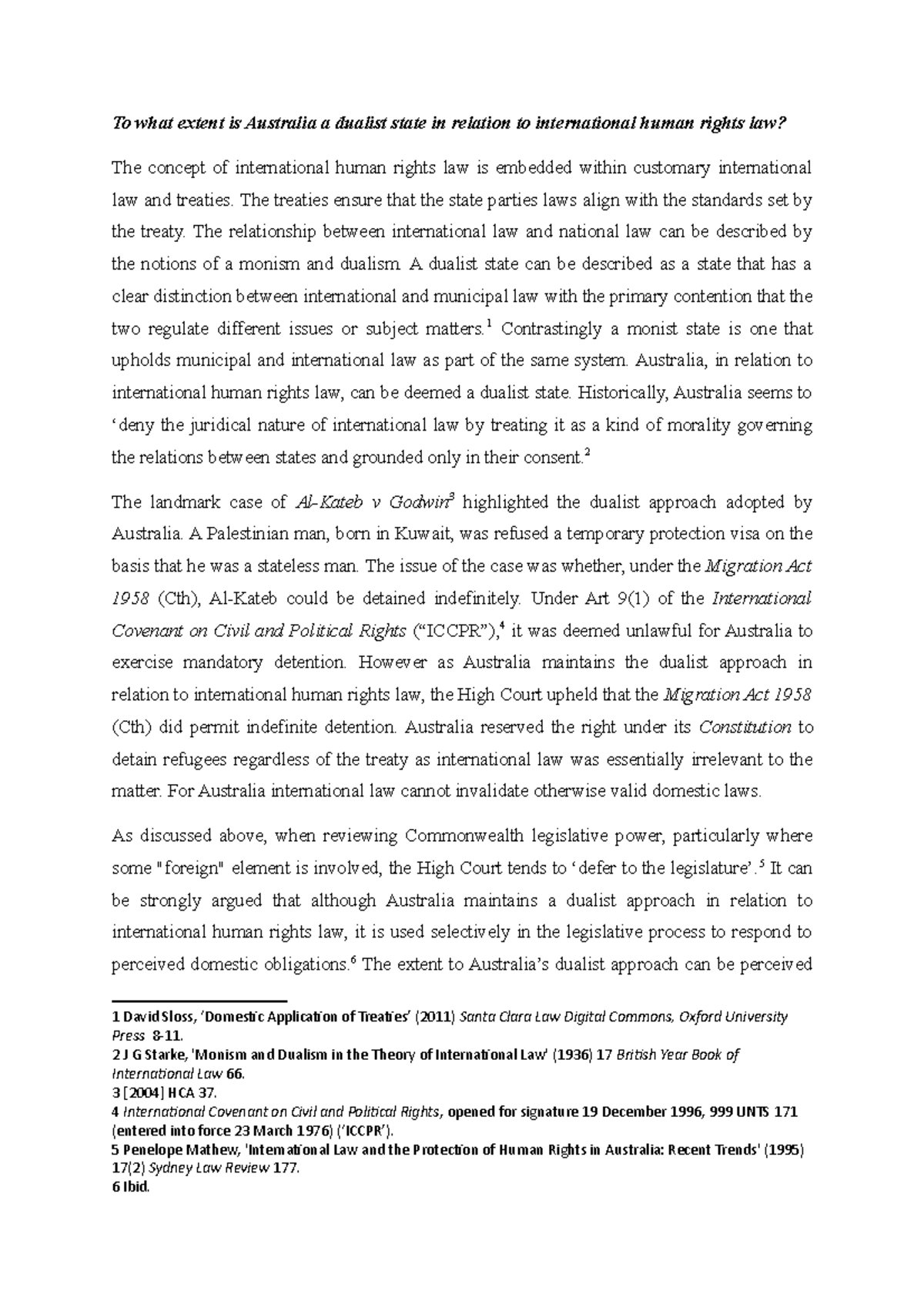 Assessment 2A Research Plan - To what extent is Australia a dualist ...