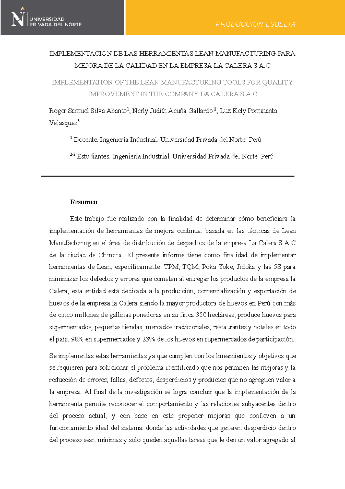 Examen Final Produccion Esbelta - PRODUCCIÓN ESBELTA IMPLEMENTACION DE ... Examen Final Produccion Esbelta - PRODUCCIÓN ESBELTA IMPLEMENTACION DE ...