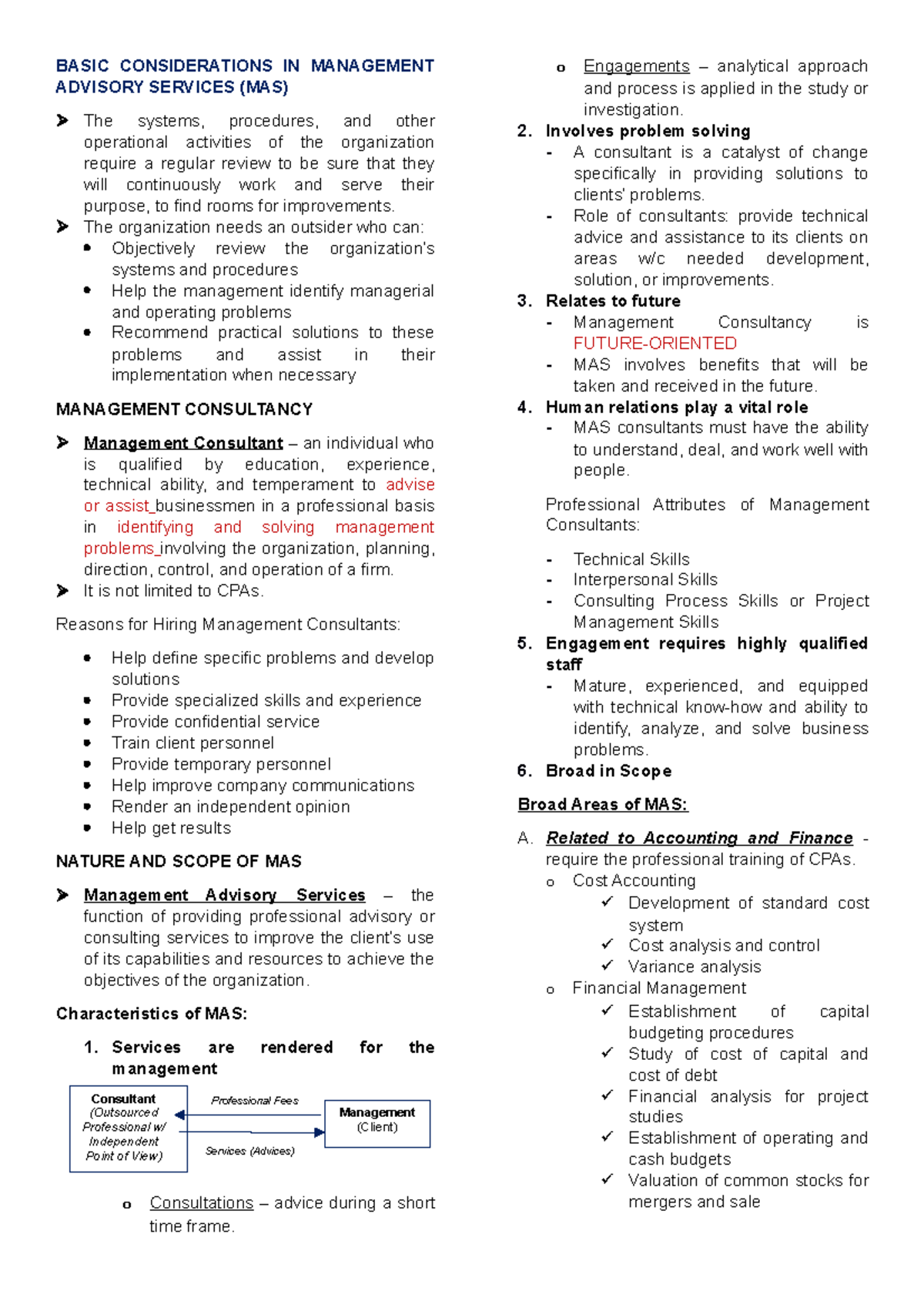 MAS Notes - BASIC CONSIDERATIONS IN MANAGEMENT ADVISORY SERVICES (MAS ...