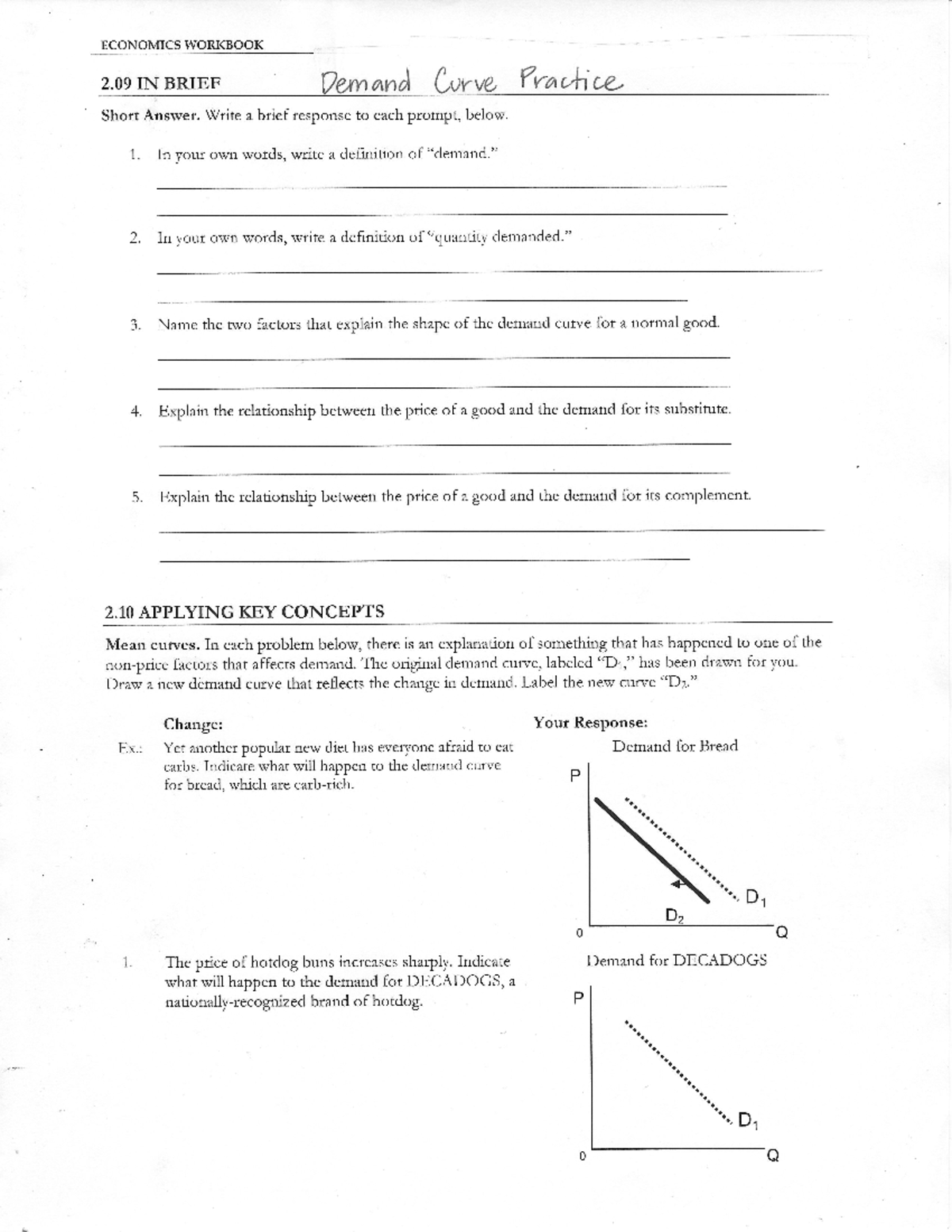 Demand Curve Practice wksht - ECON 307 - Studocu