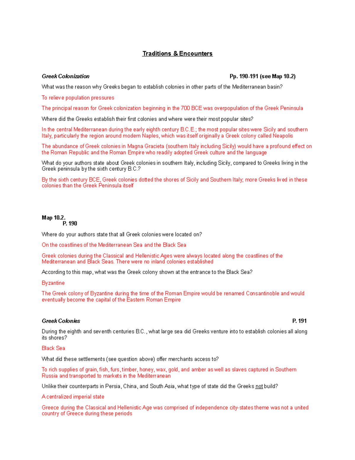 HW 12: Greek Colonization - Traditions & Encounters Greek Colonization ...