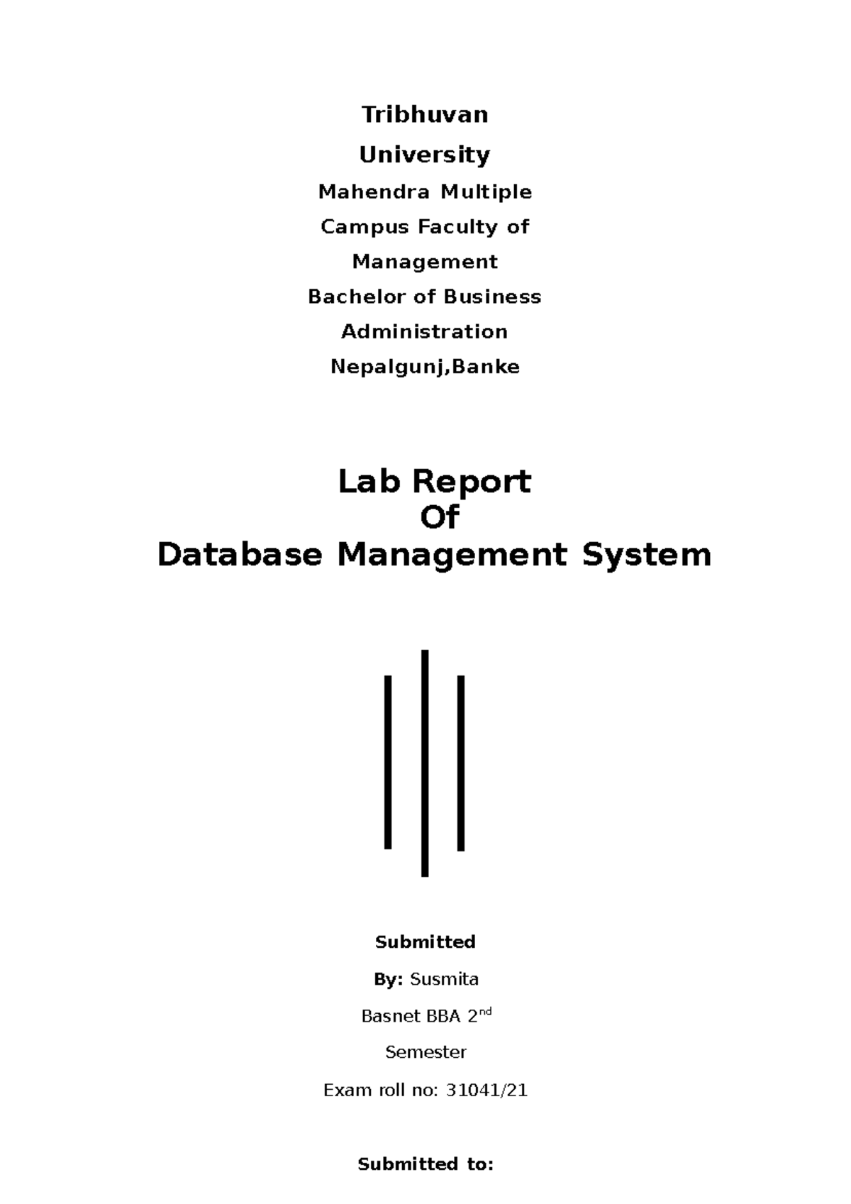Susmita dbms labreport - Tribhuvan University Mahendra Multiple Campus ...