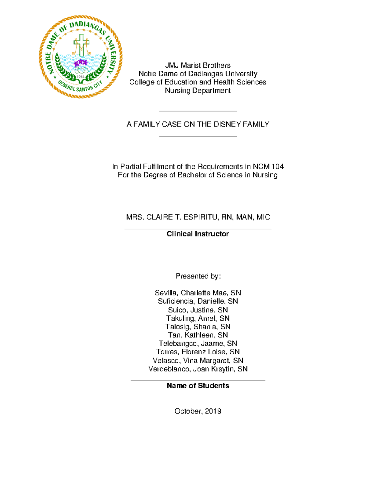 Community Family-CASE- Study - Notre Dame of Dadiangas UniversityJMJ ...