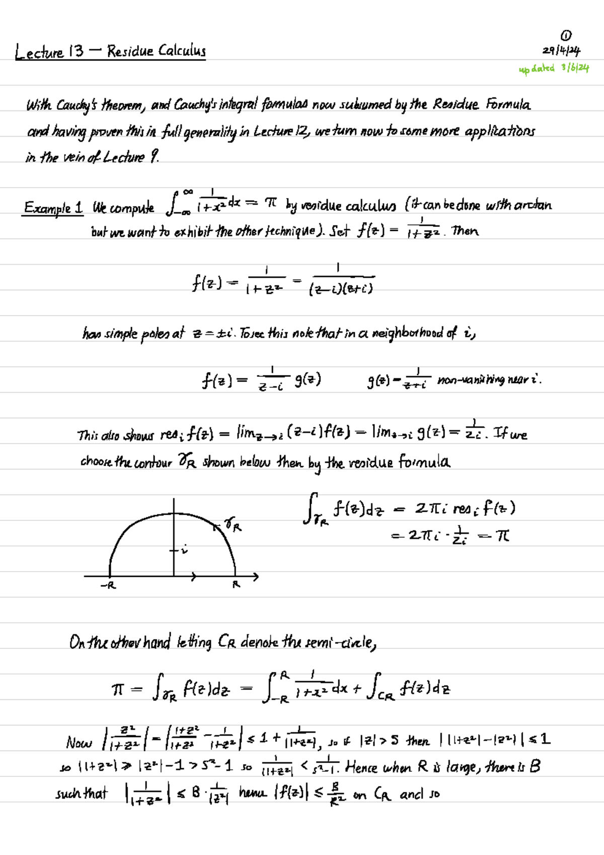 Lecture 13 - Residue Calculus - ① Lecture 13 - Residue Calculus 2914 ...