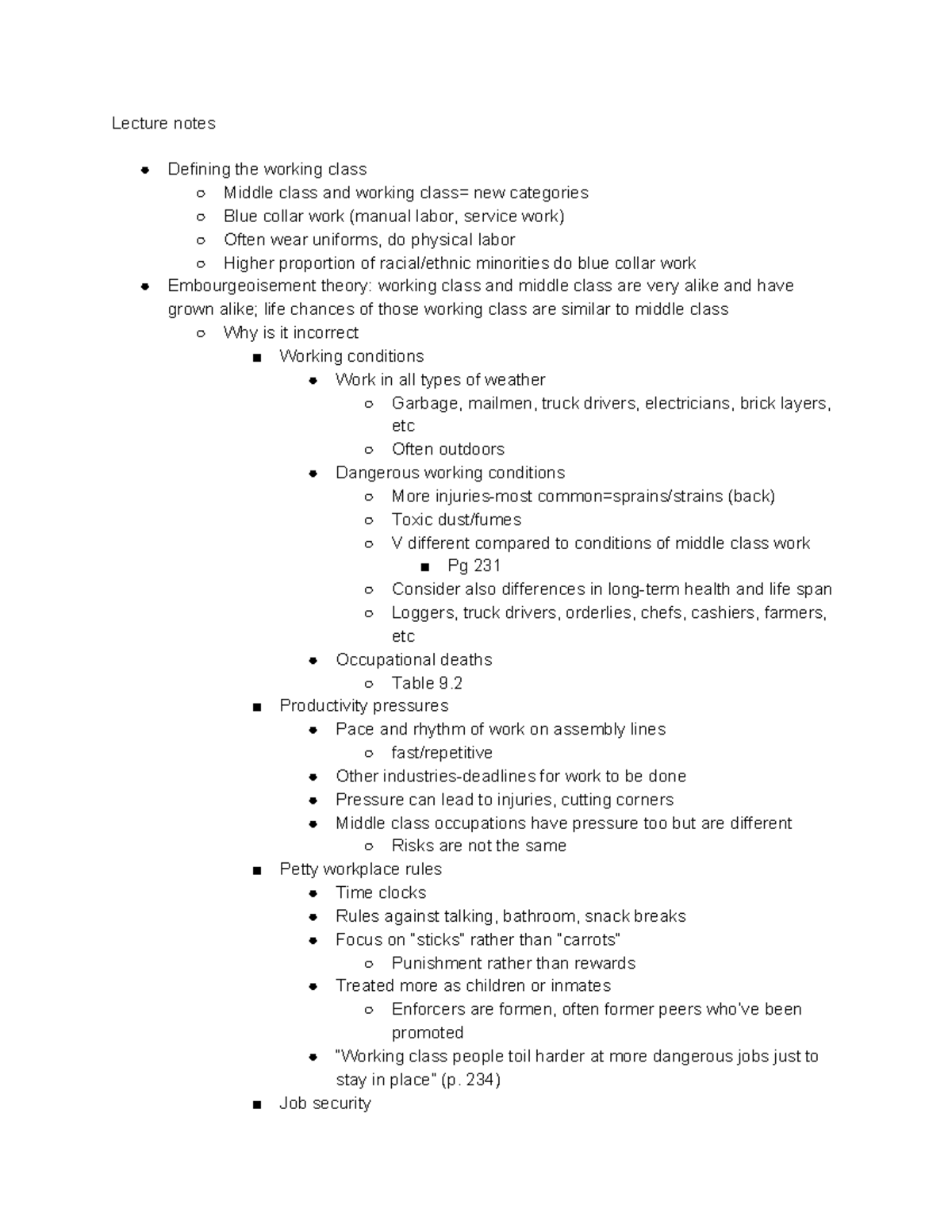 Chapter 9 The Working Class - Lecture notes Defining the working class ...