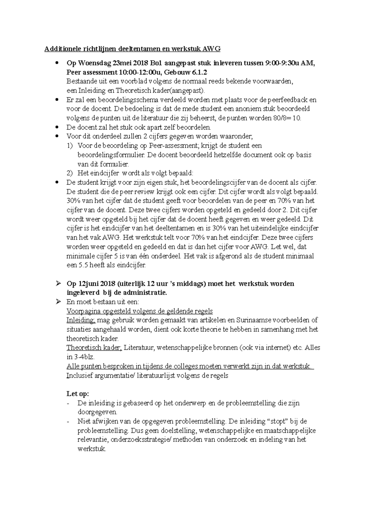 Additionele richtlijnen deeltentamen en werkstuk AWG 16mei2018 ...