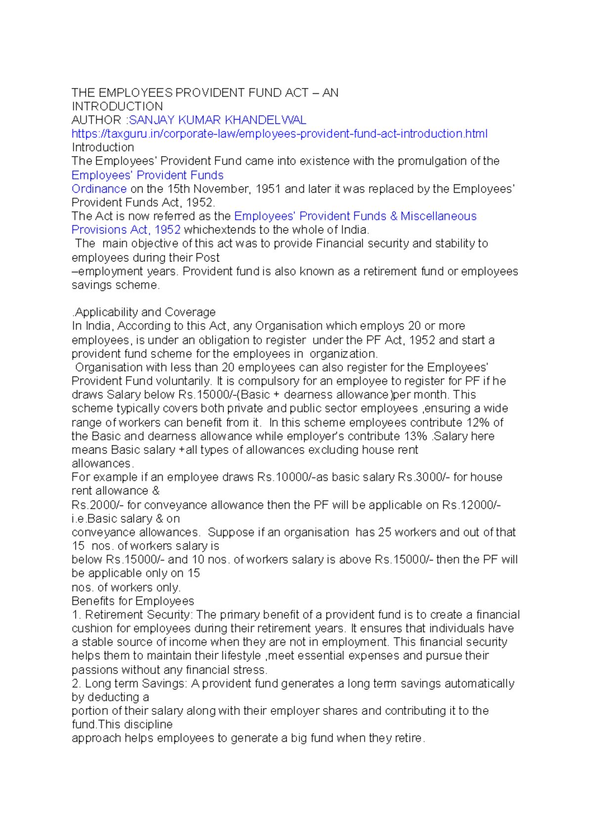 THE Employees Provident FUND ACT - THE EMPLOYEES PROVIDENT FUND ACT ...