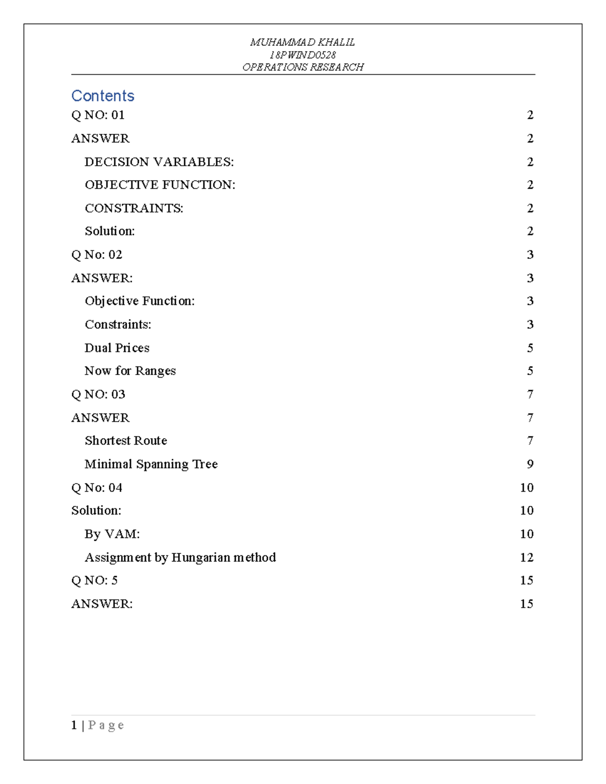 Final Paper OR LP Modeling in operations research - OPERATIONS RESEARCH ...
