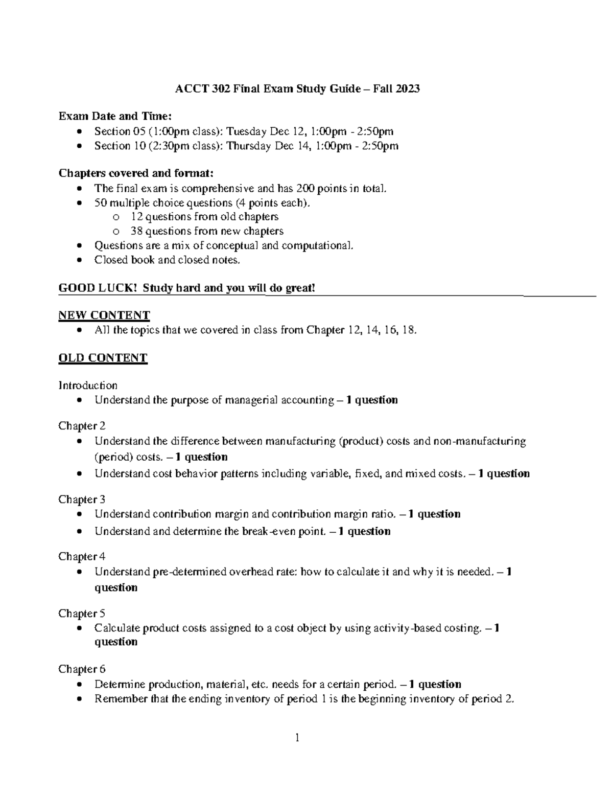 ACCT 302 Final Exam Study Guide Liang - 1 ACCT 302 Final Exam Study ...